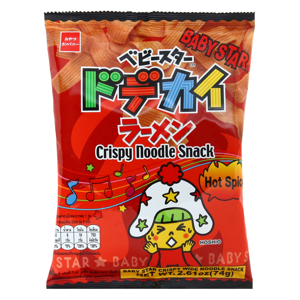 Baby Star Crispy Wide Noodle Snack Hot Spicy 74G.
