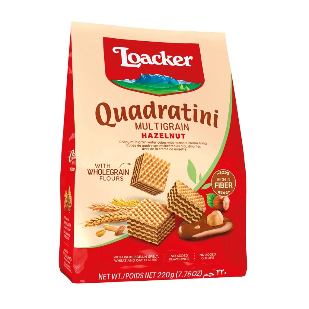 Loacker Quadratini Multigrain Hazel 220g. (1X18)