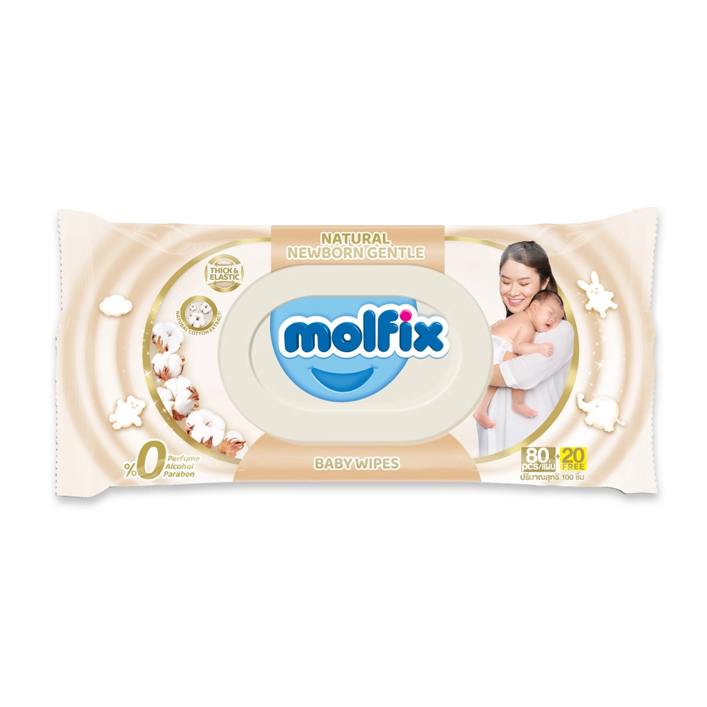 MOLFIX Natural Newborn Gentle Baby Wipes 80+20 Sheets