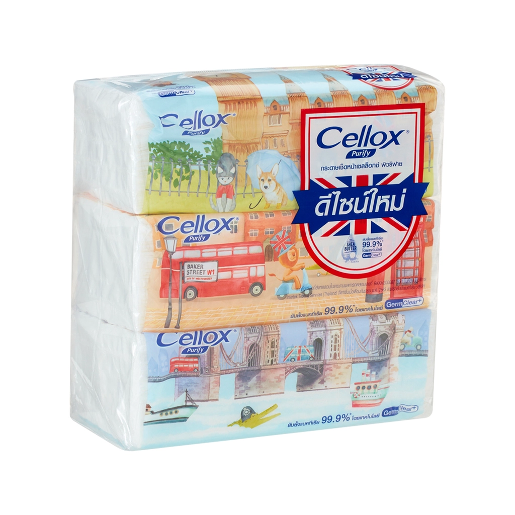 Cellox Purify Facial Tissue Soft Pack 160sheets Pack 3