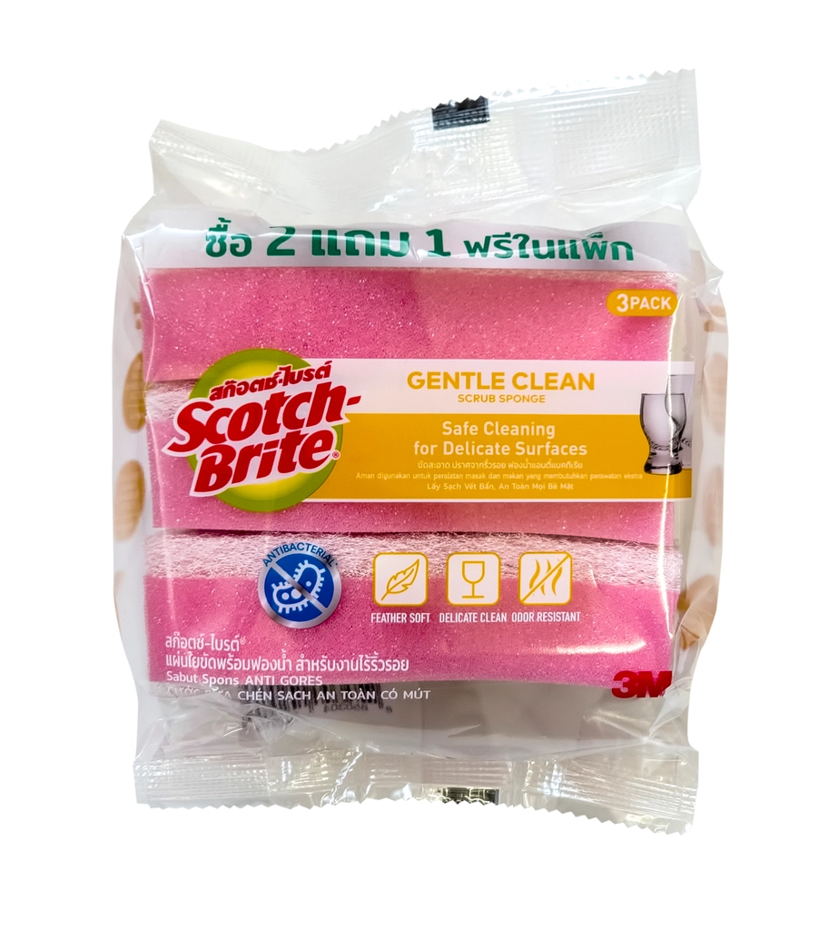 3M Scotch-Brite Light Duty Anti-Bacterial Scouring Sponge Pink Color