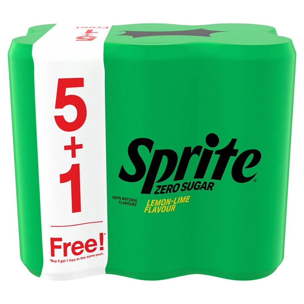 Sprite Soft Drink No Sugar 325ML. Pack 6
