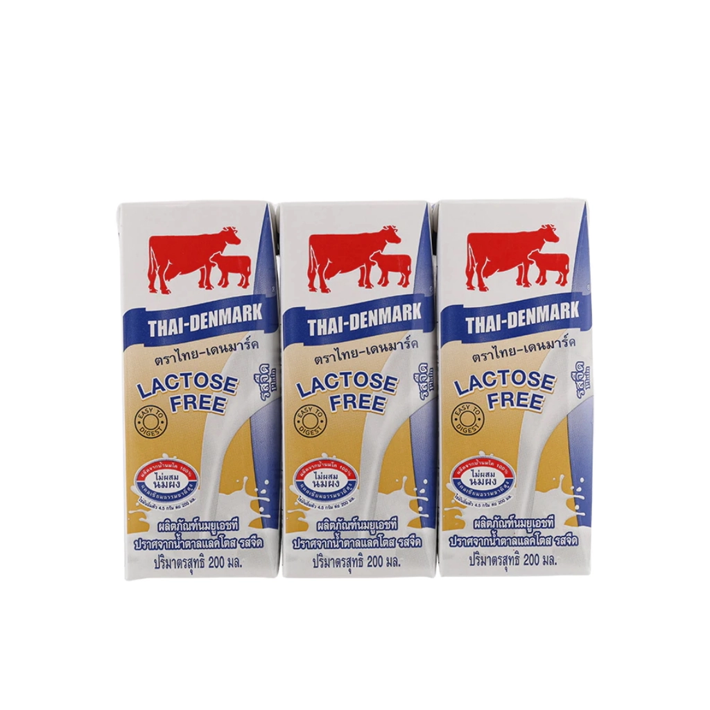 Thai Denmark Lactose Free UHT Milk Product Plain 200ML. Pack 3
