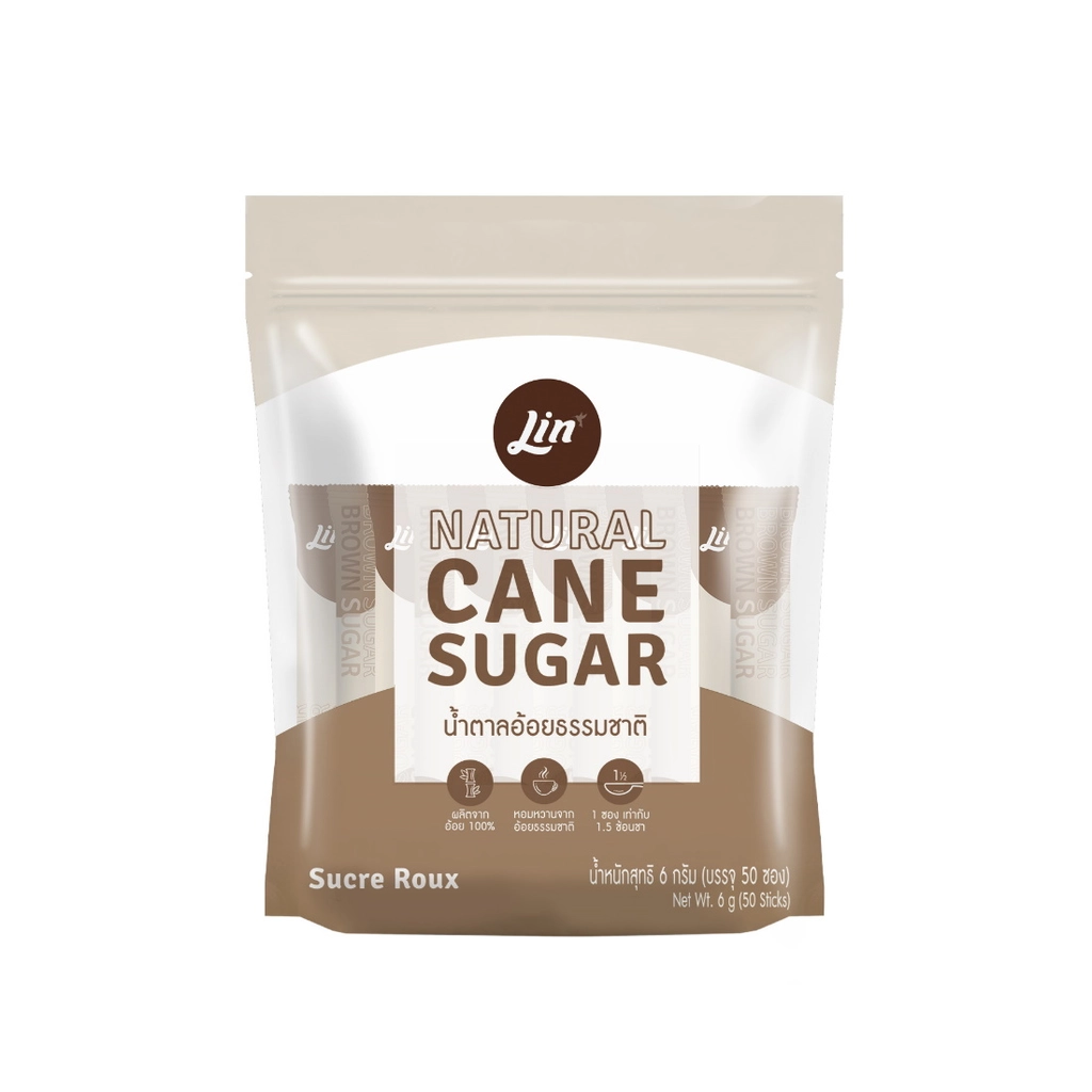 Lin Natural Cane Stick Sugar 6g. Pack 50sachets